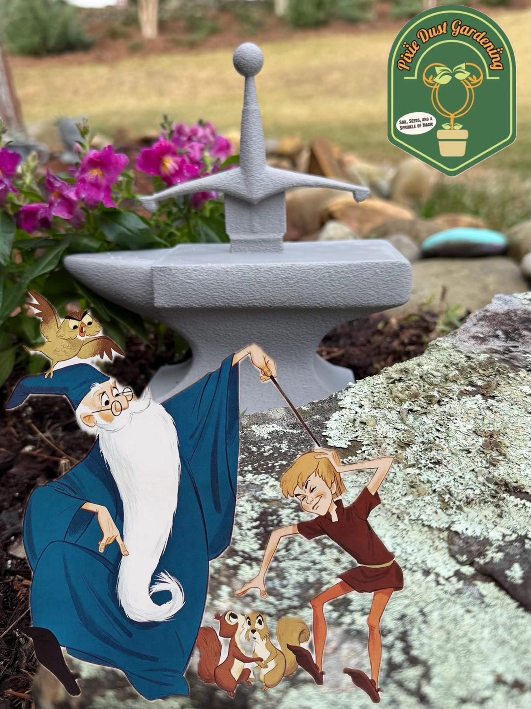 King Arthur’s Excalibur Sword in the Stone Garden Statue - Flower Magic ...