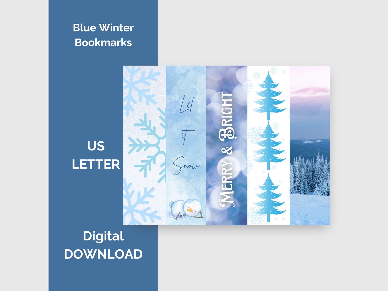Blue Winter Bookmarks, Printable Snowflake Bookmarks (digital Download ...