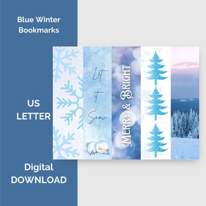 Blue Winter Bookmarks, Printable Snowflake Bookmarks (digital Download ...