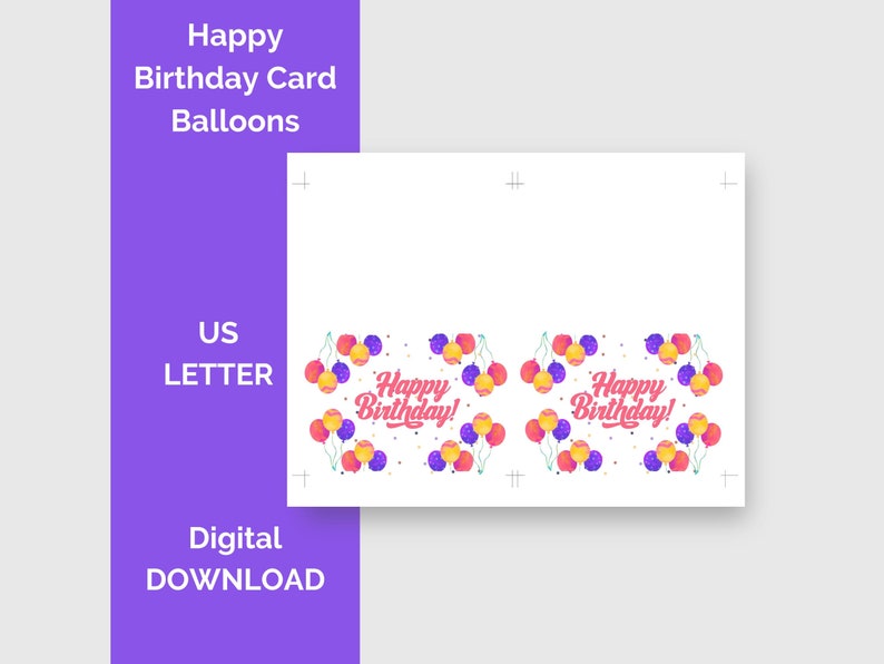 Happy Birthday Card Balloons, Printable Happy Birthday Card, Birthday ...