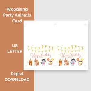 Woodland Party Animals Card, Printable Birthday Card, Birthday Card - Etsy
