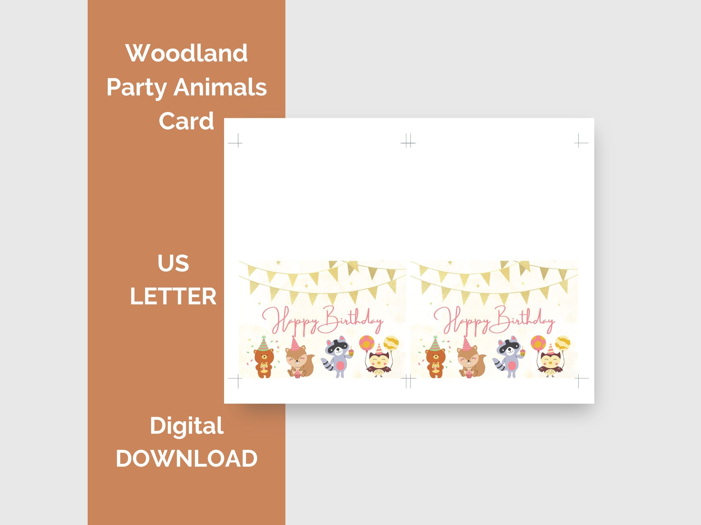 Woodland Party Animals Card, Printable Birthday Card, Birthday Card - Etsy