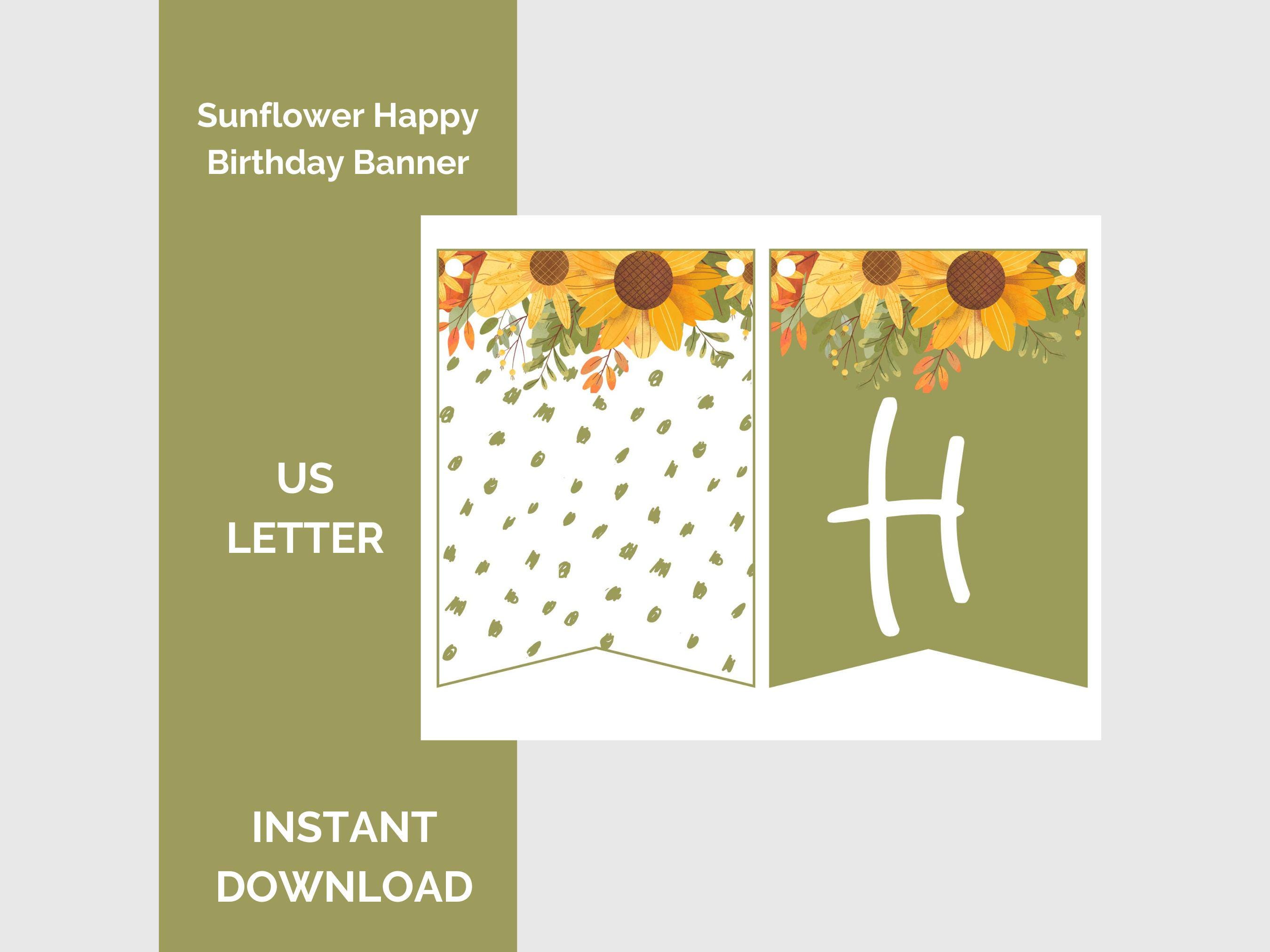 Sunflower Happy Birthday Banner, Printable Party Decor (digital ...