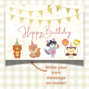 Woodland Party Animals Card, Printable Birthday Card, Birthday Card - Etsy