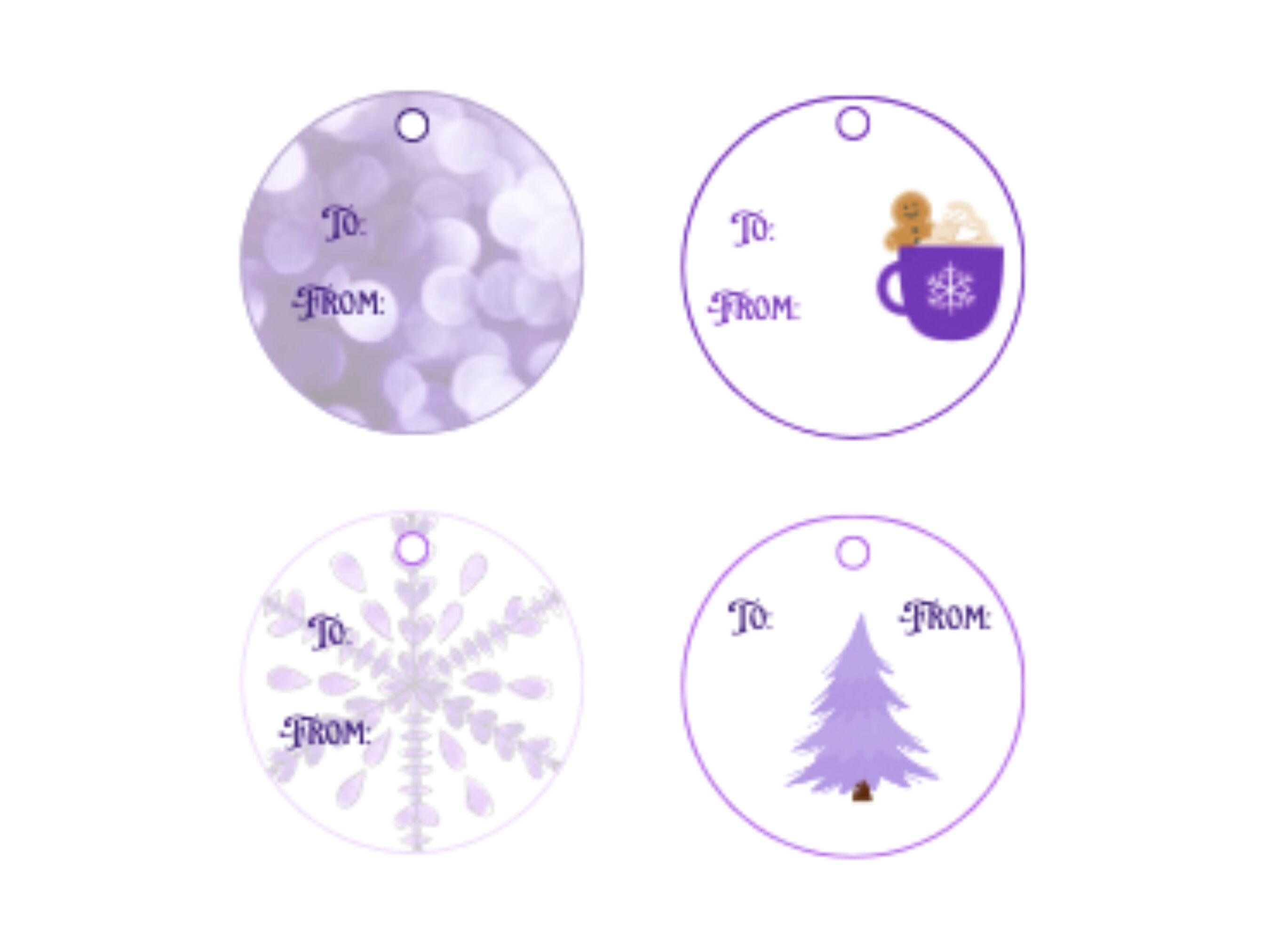 Purple Christmas Gift Tags, Printable Holiday Tags (digital Download ...