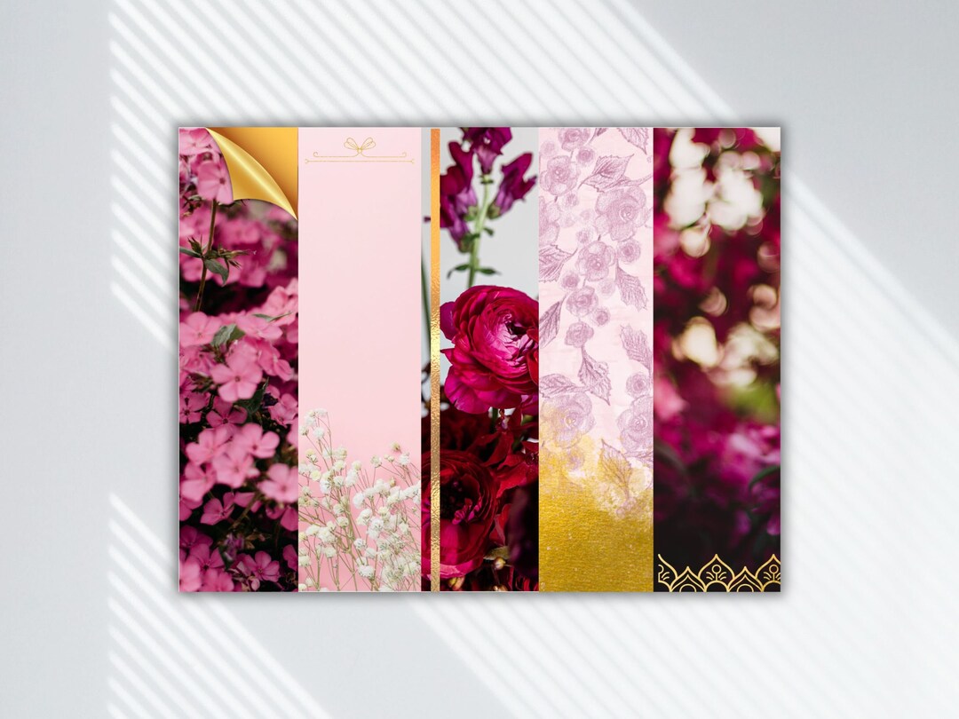 Pink Floral and Gold Bookmarks, Printable Bookmarks, Floral Bookmarks ...