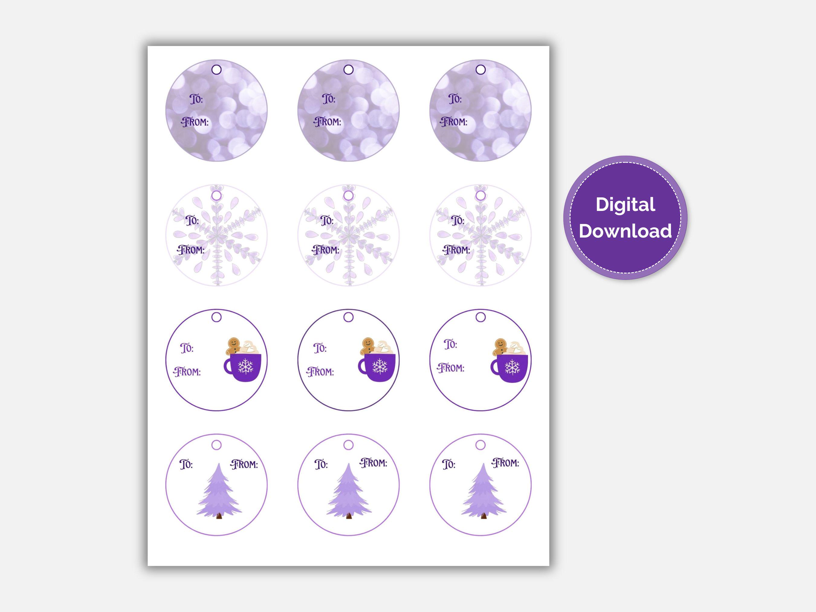 Purple Christmas Gift Tags, Printable Holiday Tags (digital Download ...