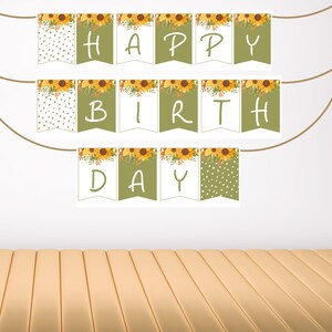 Sunflower Happy Birthday Banner, Printable Party Decor (digital ...