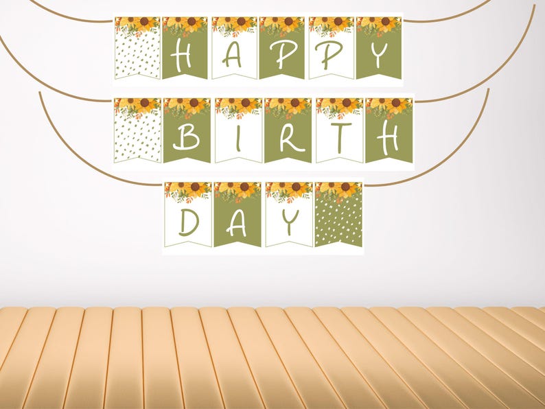 Sunflower Happy Birthday Banner, Printable Party Decor (digital ...