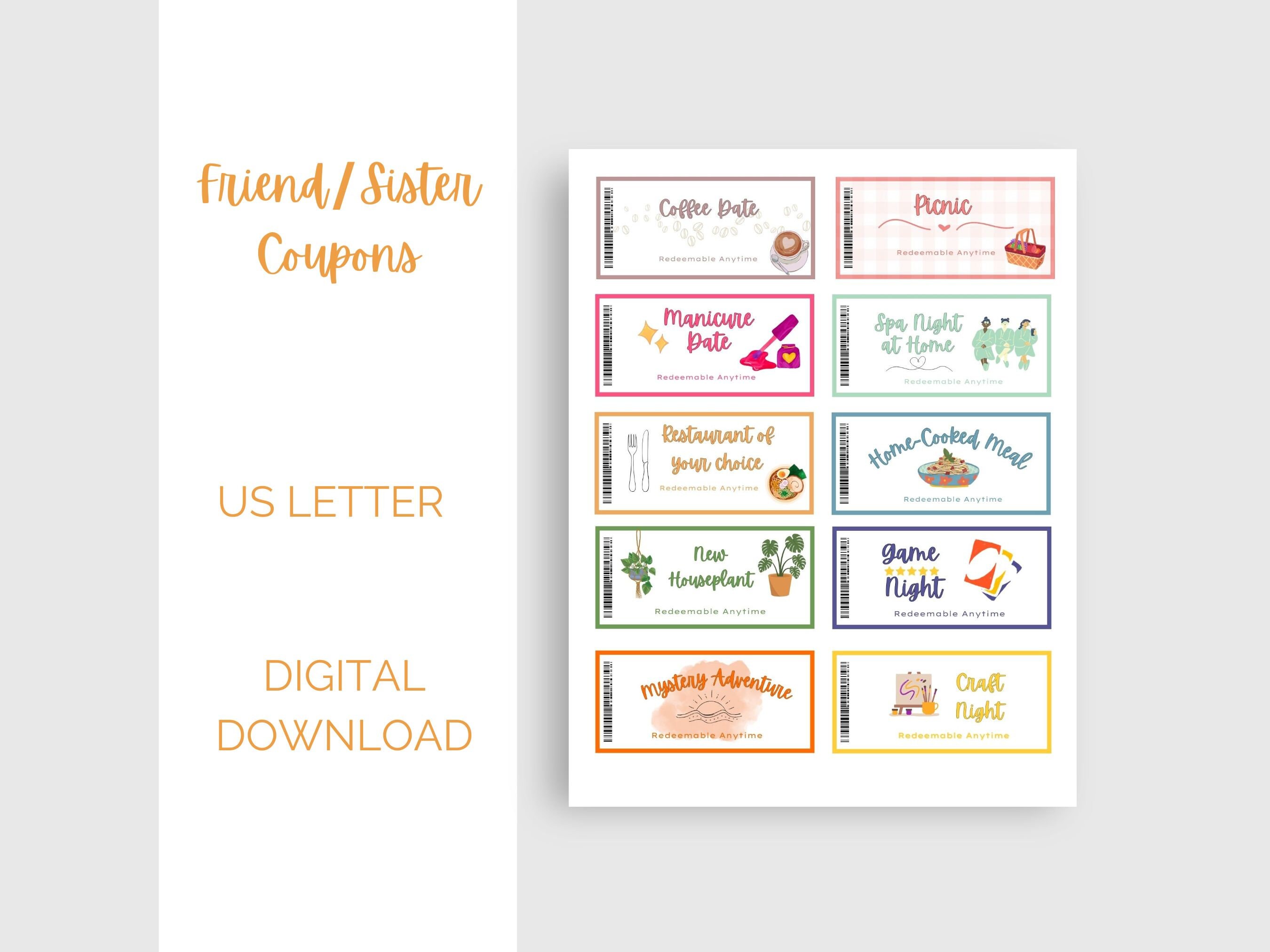 Friend/sister Coupons, Printable Coupons - Etsy