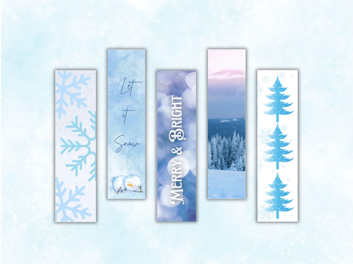 Blue Winter Bookmarks, Printable Snowflake Bookmarks (digital Download ...