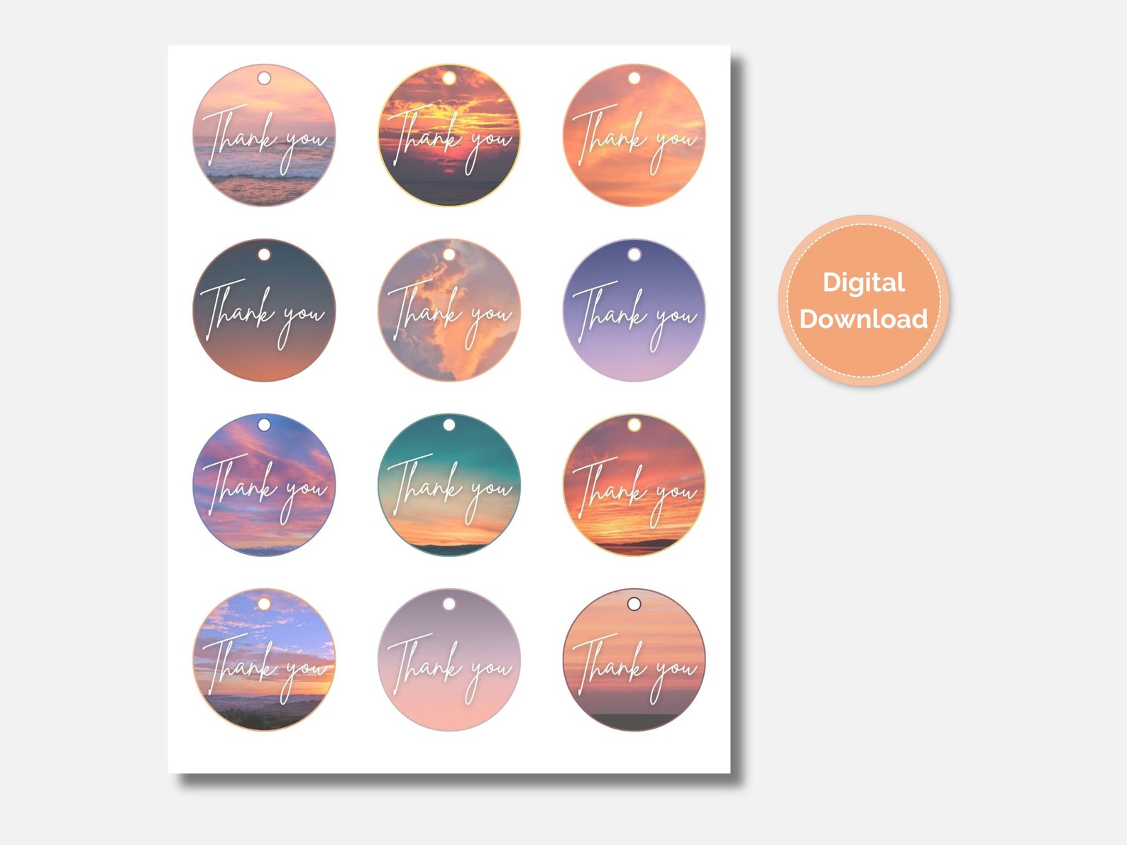 Thank You - Sunset Gift Tags, Printable Gift Tags, Thank You Gift - Etsy