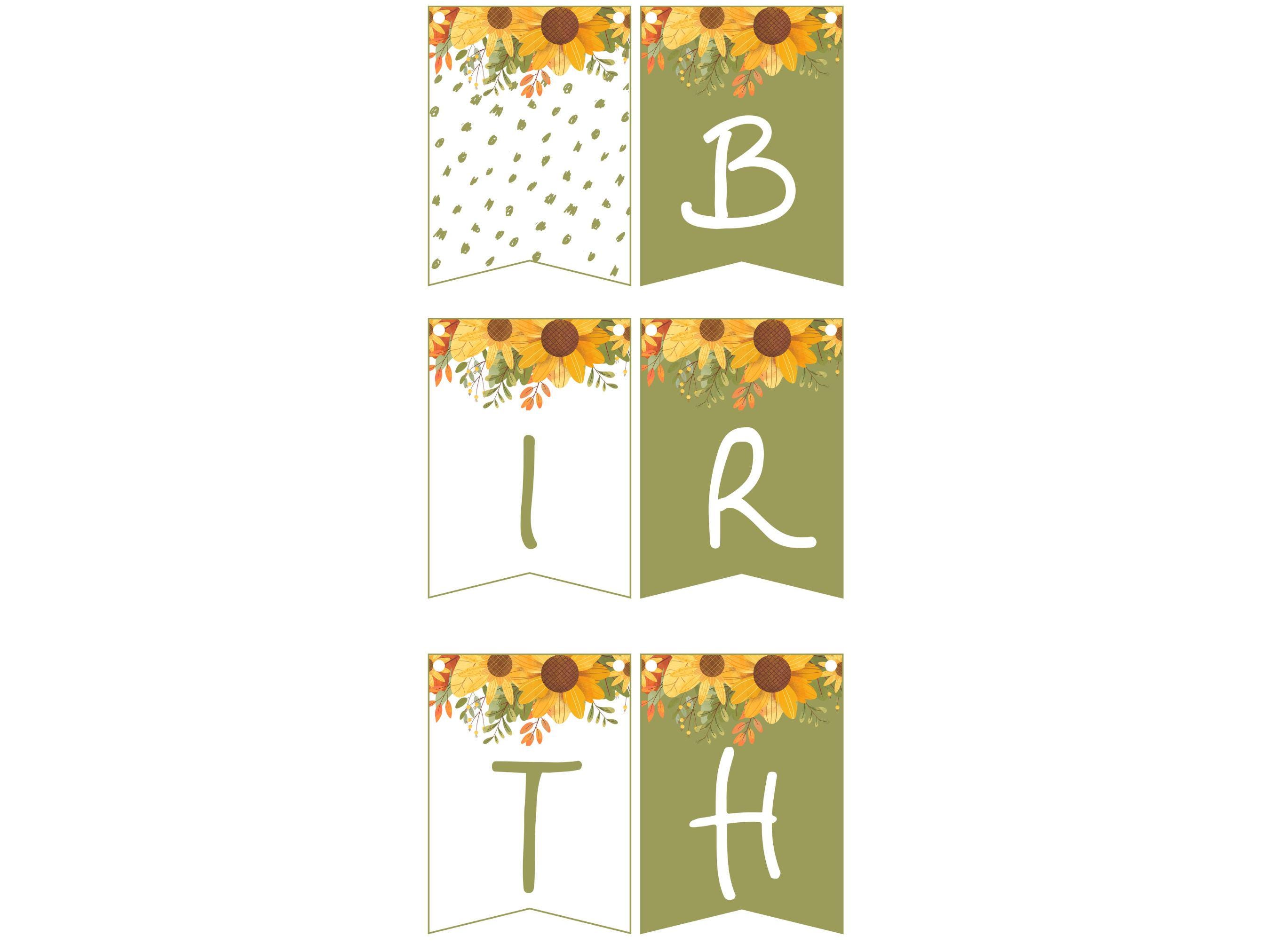 Sunflower Happy Birthday Banner, Printable Party Decor (digital ...