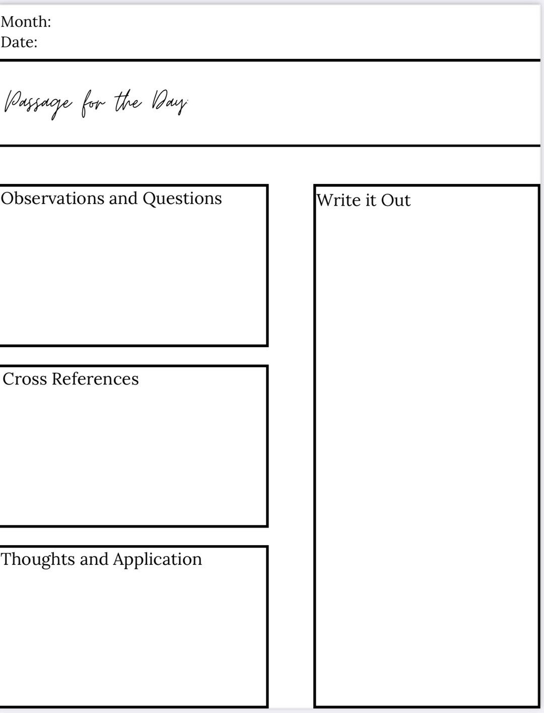 Bible Study Template and Scripture Memory Cards (B/W) - Etsy