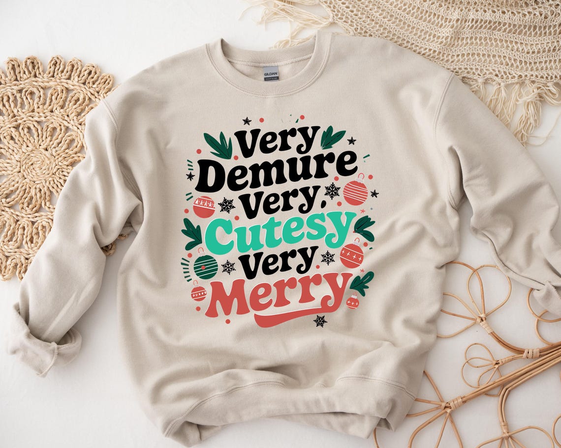 Very Demure Very Cutest Very Merry Sweatshirt, Cute Holiday Sweater ...