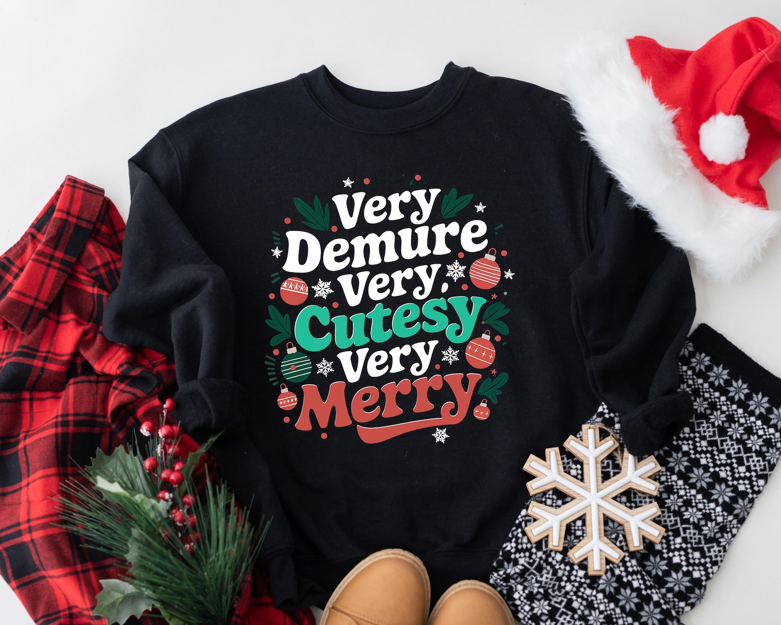 Very Demure Very Cutest Very Merry Sweatshirt, Cute Holiday Sweater ...