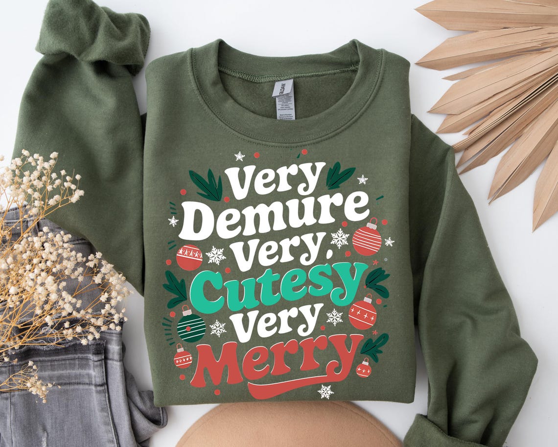 Very Demure Very Cutest Very Merry Sweatshirt, Cute Holiday Sweater ...
