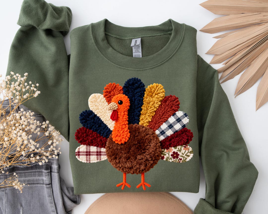 Thanksgiving Turkey Sweatshirt, Print Crochet Turkey Sweatshirt ...
