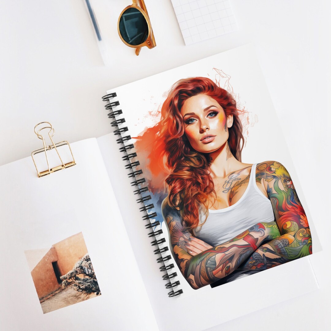 Chic Spiral Notebook With Tattooed Girl Chip Art Perfect for Notes ...