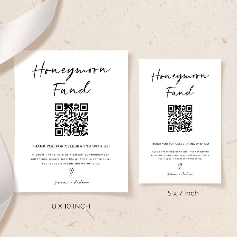 Minimalist Honeymoon Fund QR Code Sign Template Editable Wedding Venmo ...