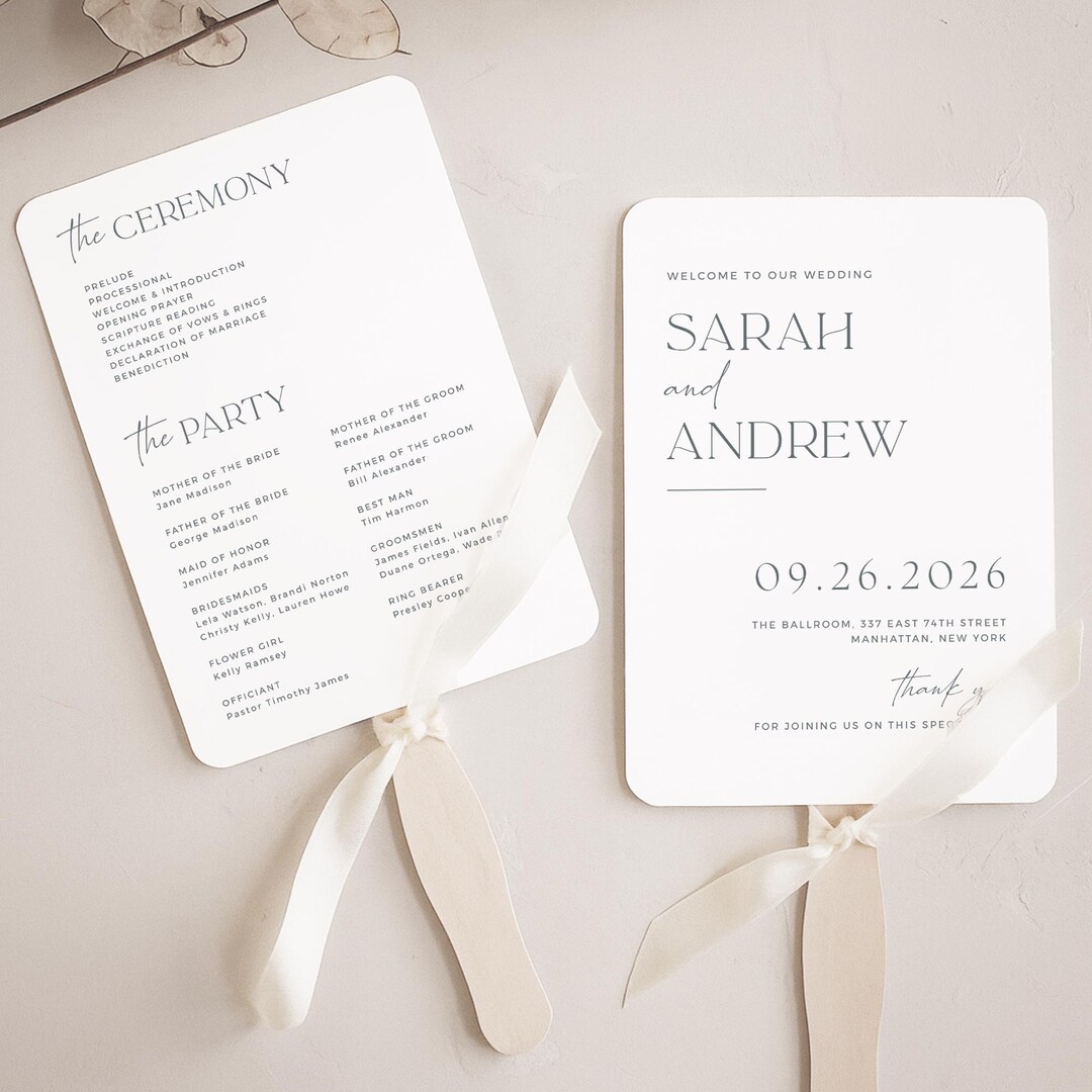 Personalized Wedding Program Fan Template Outdoor Summer Ceremony Timeline Elegant Printable DIY ...