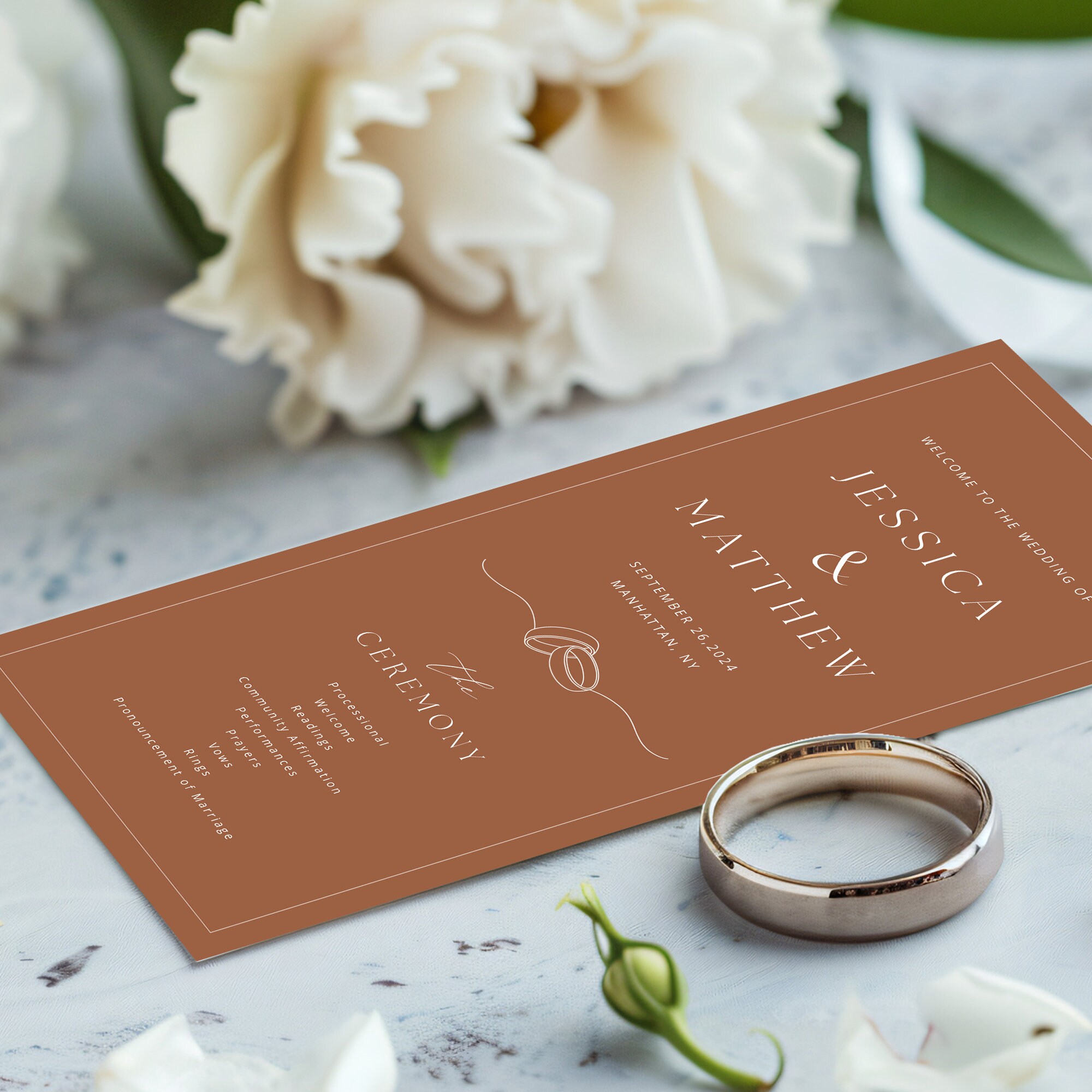 Terracotta Wedding Program, Boho Wedding Program Template, Minimal ...