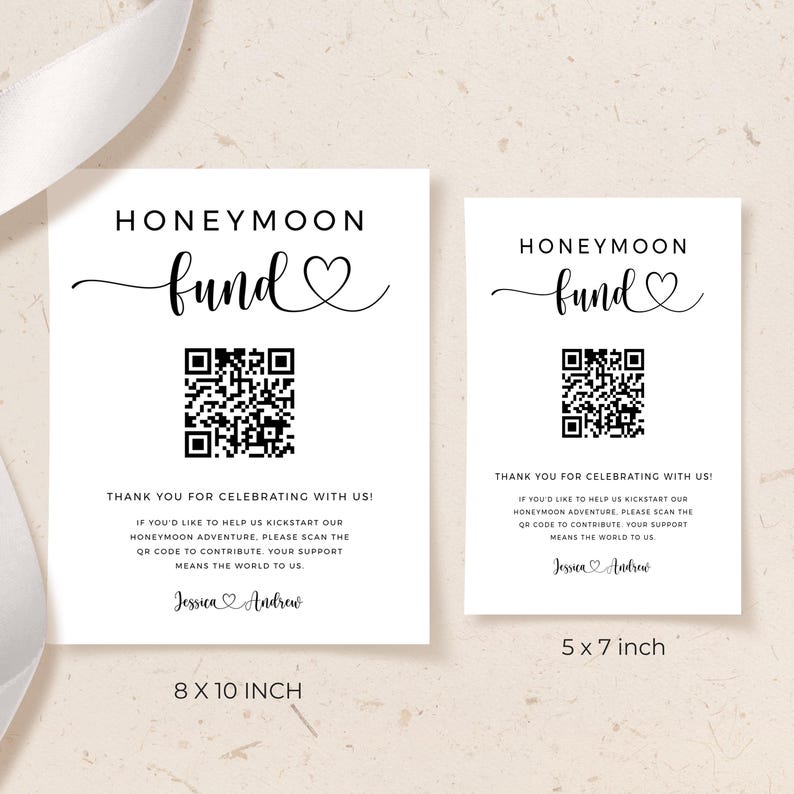 Modern Honeymoon Fund QR Code Sign Template, Editable Wedding Venmo ...
