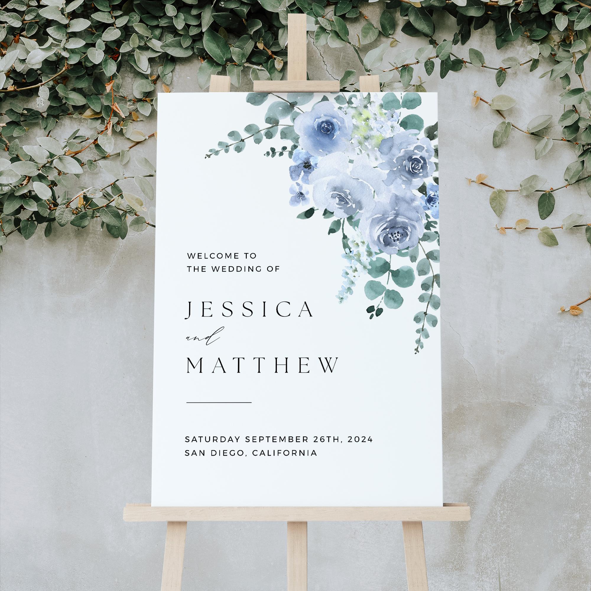 Blue Wedding Welcome Sign Template Editable Dusty Blue Wedding Welcome ...