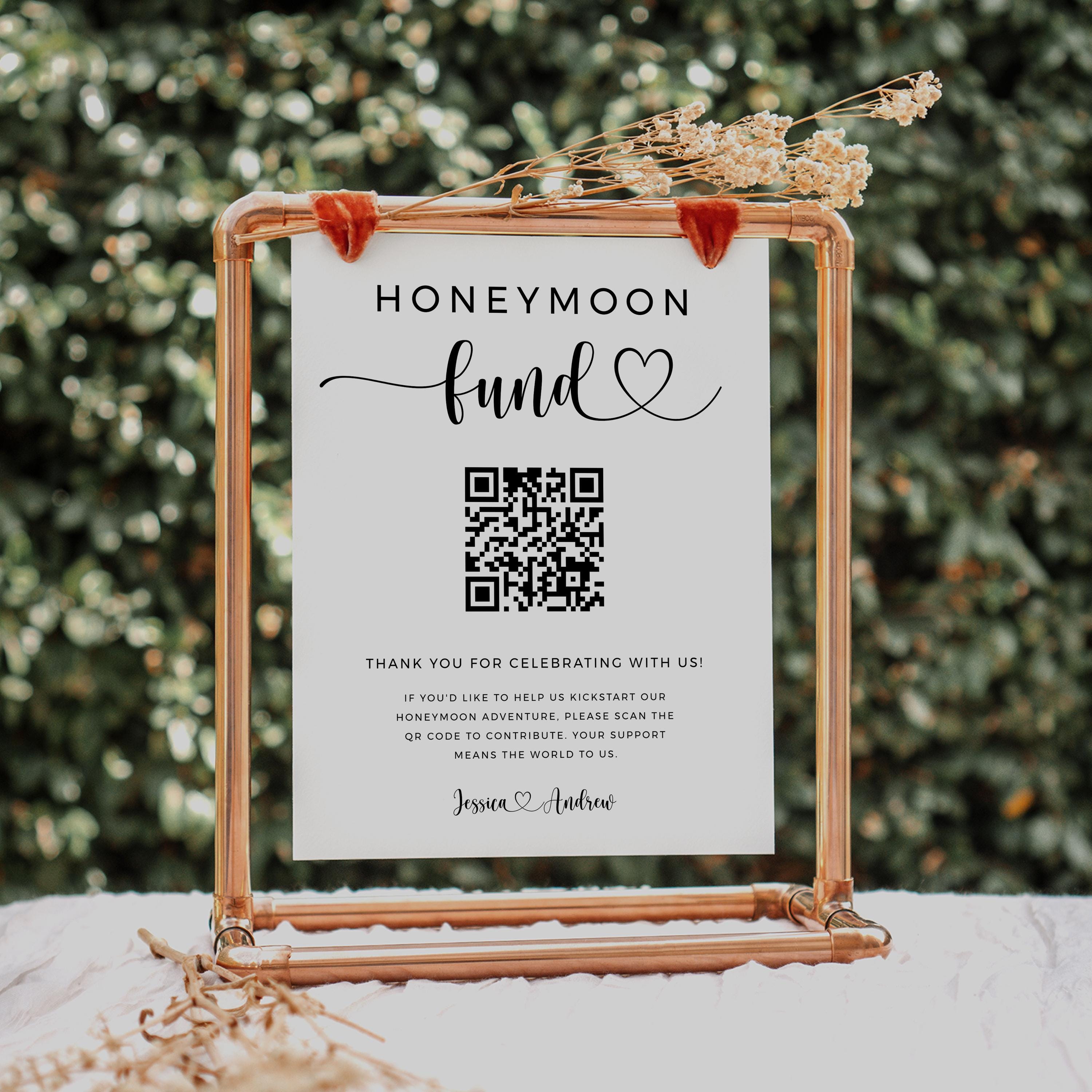 Modern Honeymoon Fund QR Code Sign Template Editable Wedding Venmo ...