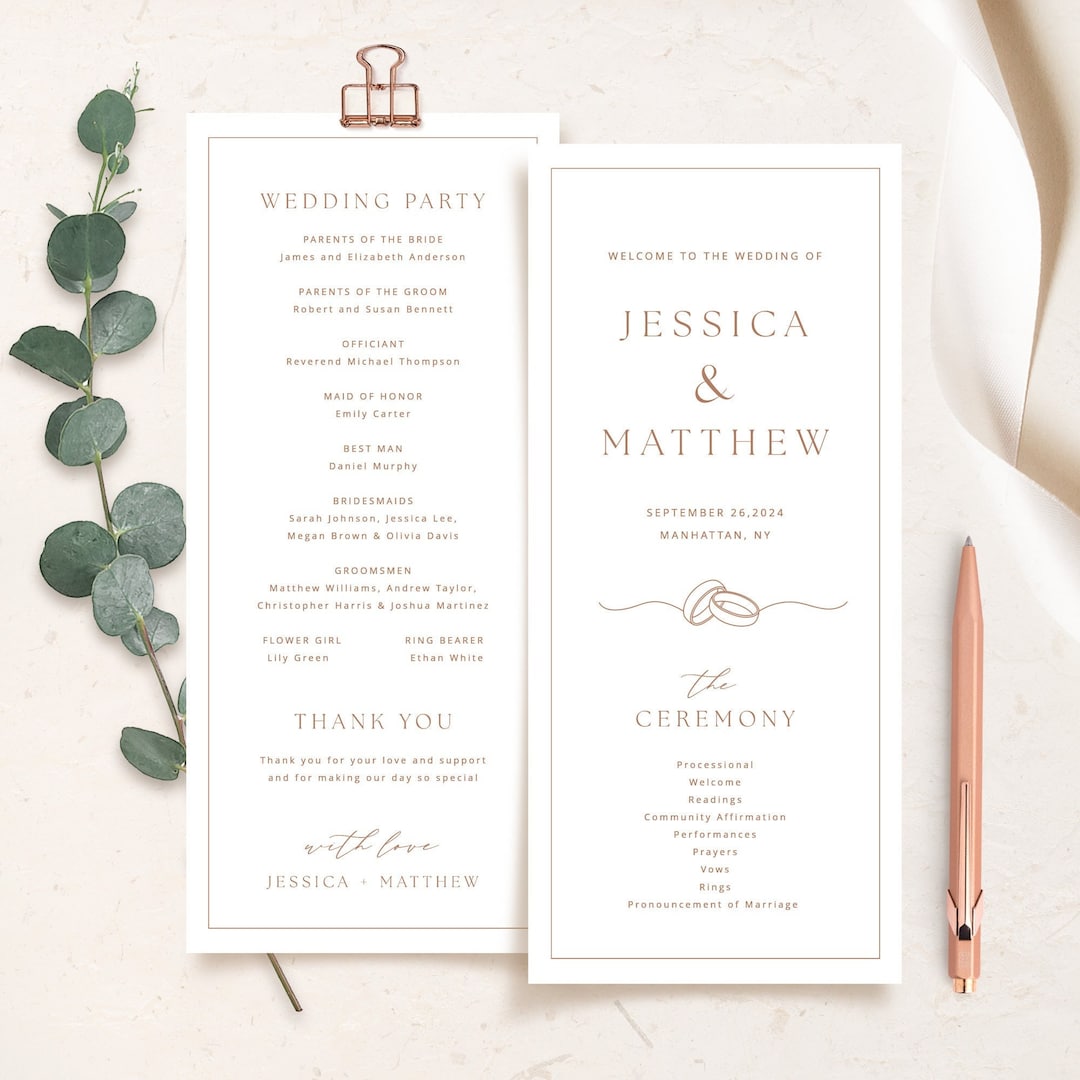 Modern Wedding Program Template, Elegant Wedding Ceremony Program With ...