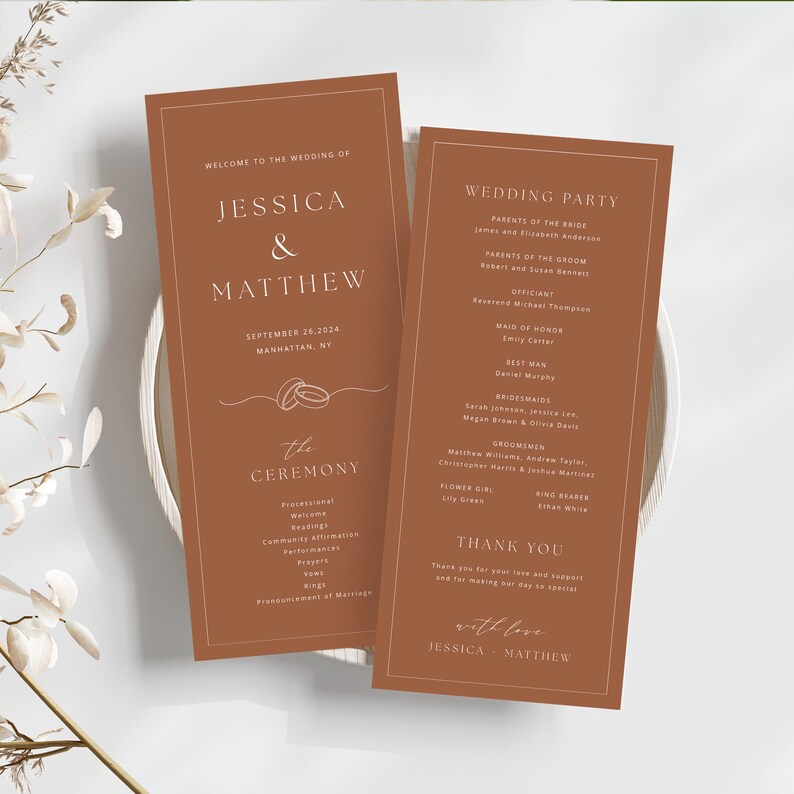 Terracotta Wedding Program, Boho Wedding Program Template, Minimal ...