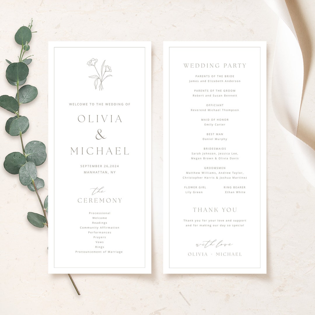 Simple Wedding Program Download, Elegant Wedding Ceremony Program ...