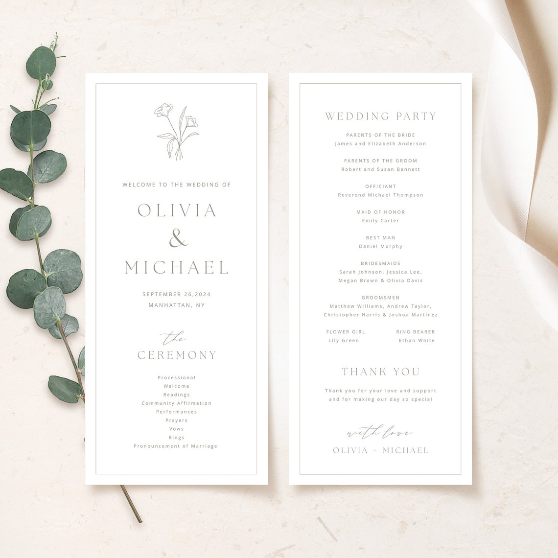 Simple Wedding Program Download, Elegant Wedding Ceremony Program ...