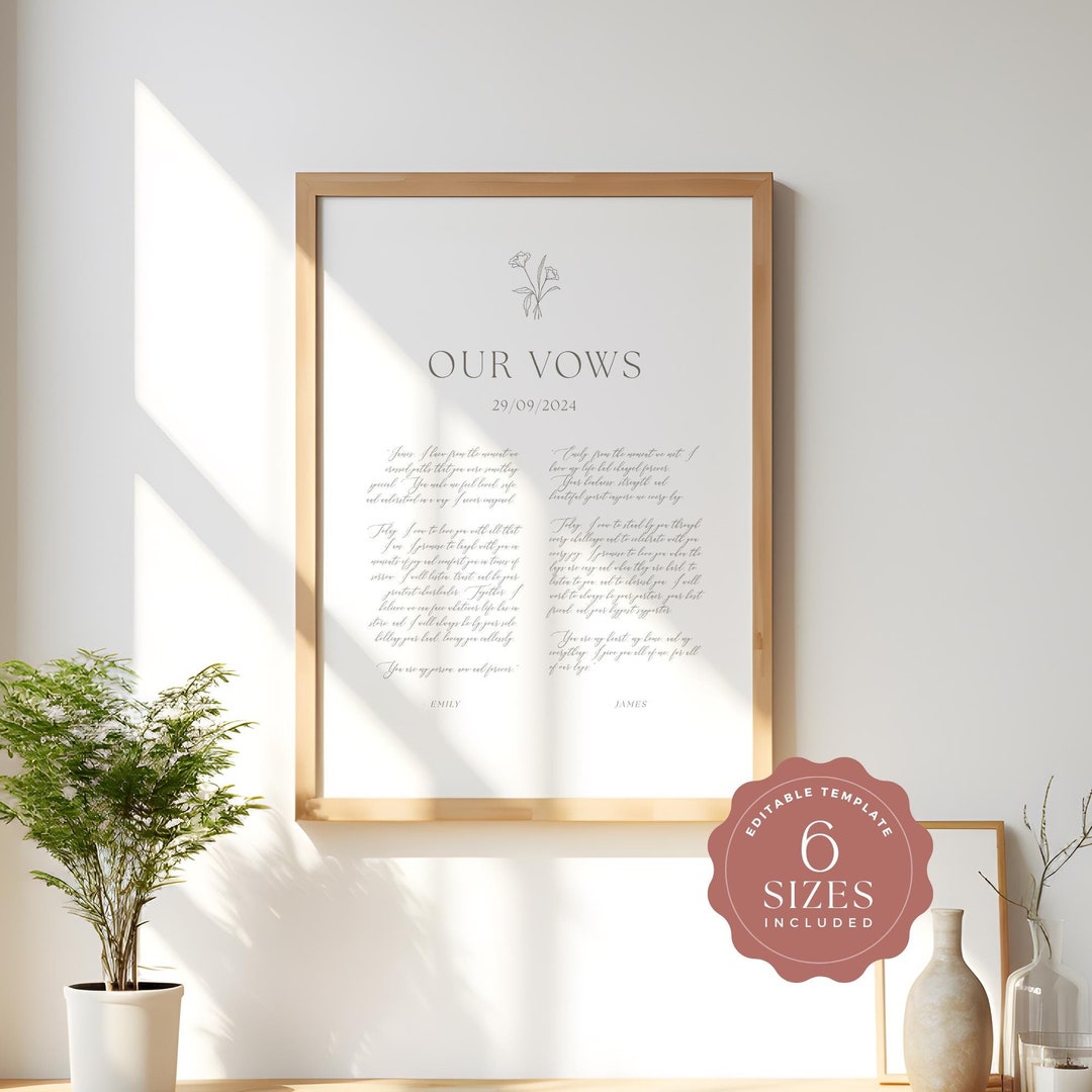 Wedding Vows Template Printable Wedding Keepsake Gift Custom Vow ...
