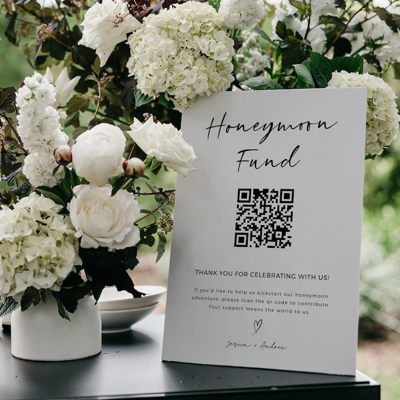 Minimalist Honeymoon Fund QR Code Sign Template Editable Wedding Venmo ...