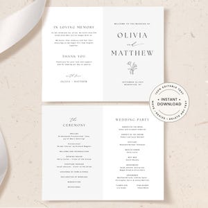 Elegant Wedding Program Template Foldable Wedding Ceremony Program ...