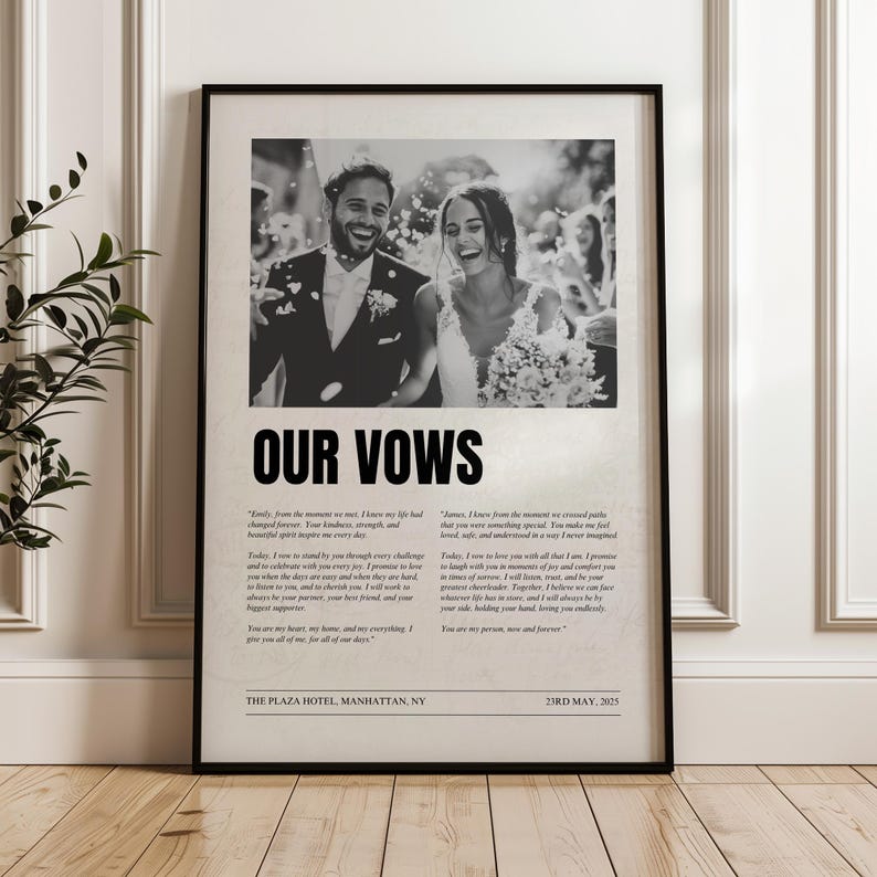 Custom Wedding Vows Print for Couple Personalized Vow Wall Art First ...