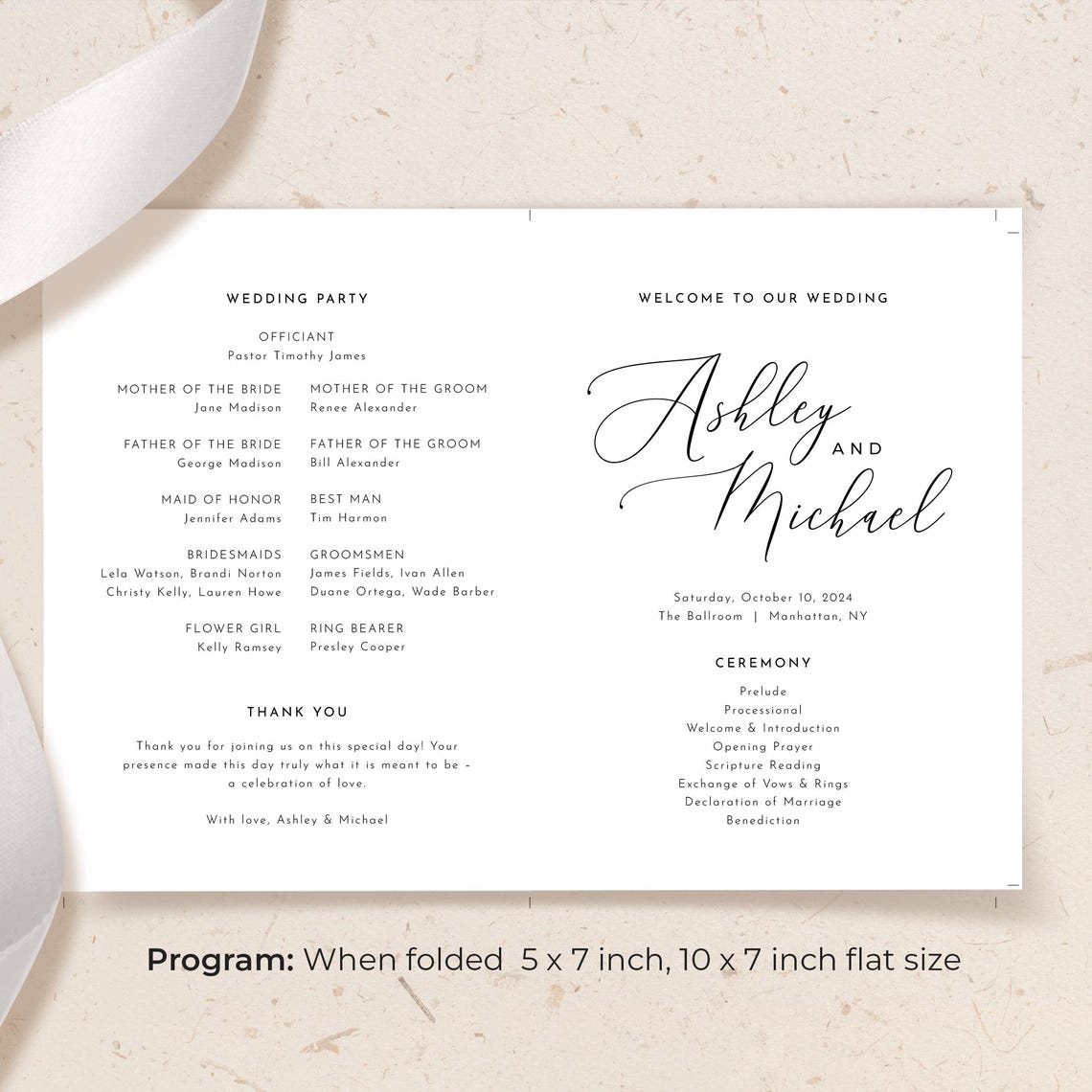 Modern Wedding Fan Program Template Timeline Program Instant Download ...