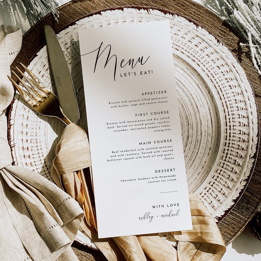 Minimalist Wedding Menu Template Editable Boho Let's Eat Wedding Menu ...