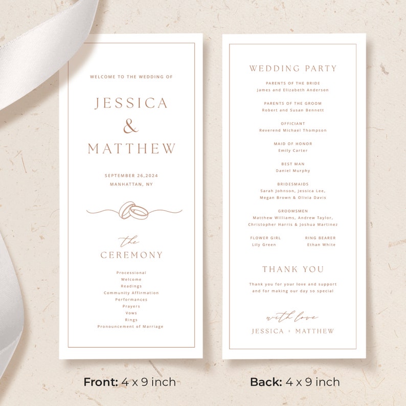 Modern Wedding Program Template, Elegant Wedding Ceremony Program With ...