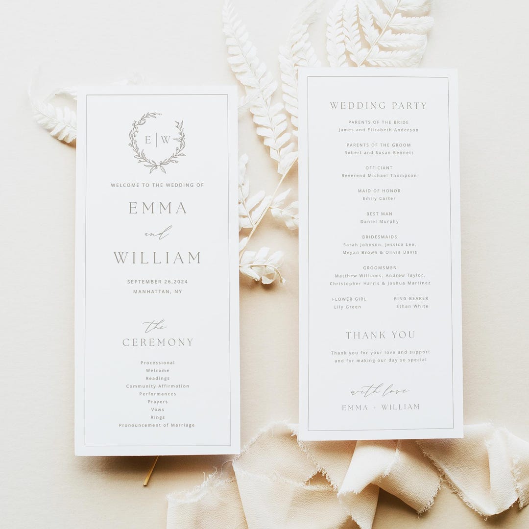 Wedding Program Template Monogram Elegant Ceremony Program Instant ...