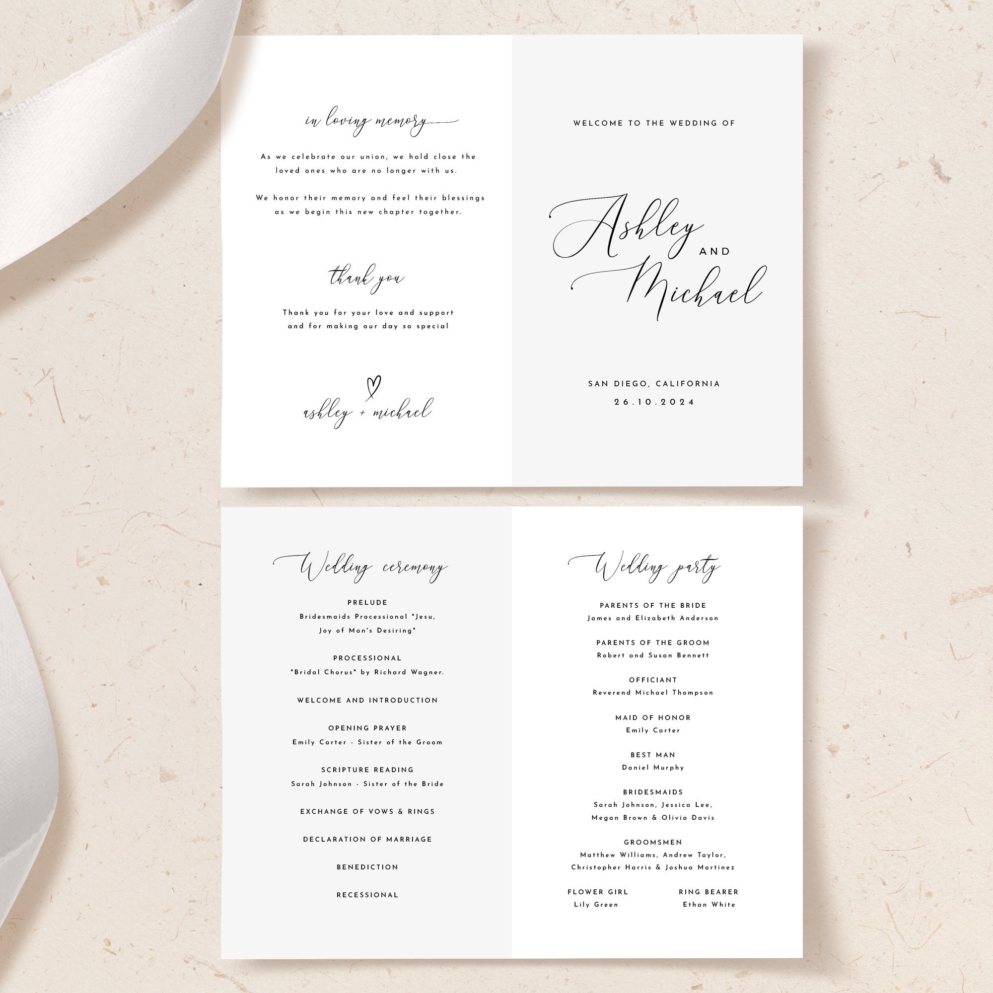 Modern Wedding Program Template, Foldable Wedding Ceremony Program ...