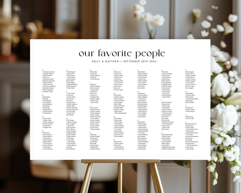 EDITABLE Wedding Seating Chart Template, Alphabetical Seating Plan ...