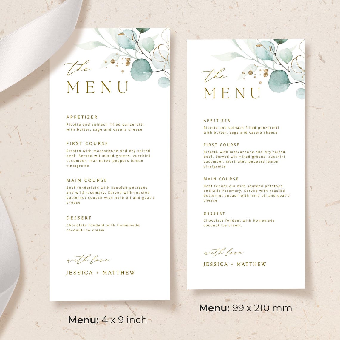 Editable Greenery Wedding Menu Template Modern Eucalyptus Dinner Menu ...