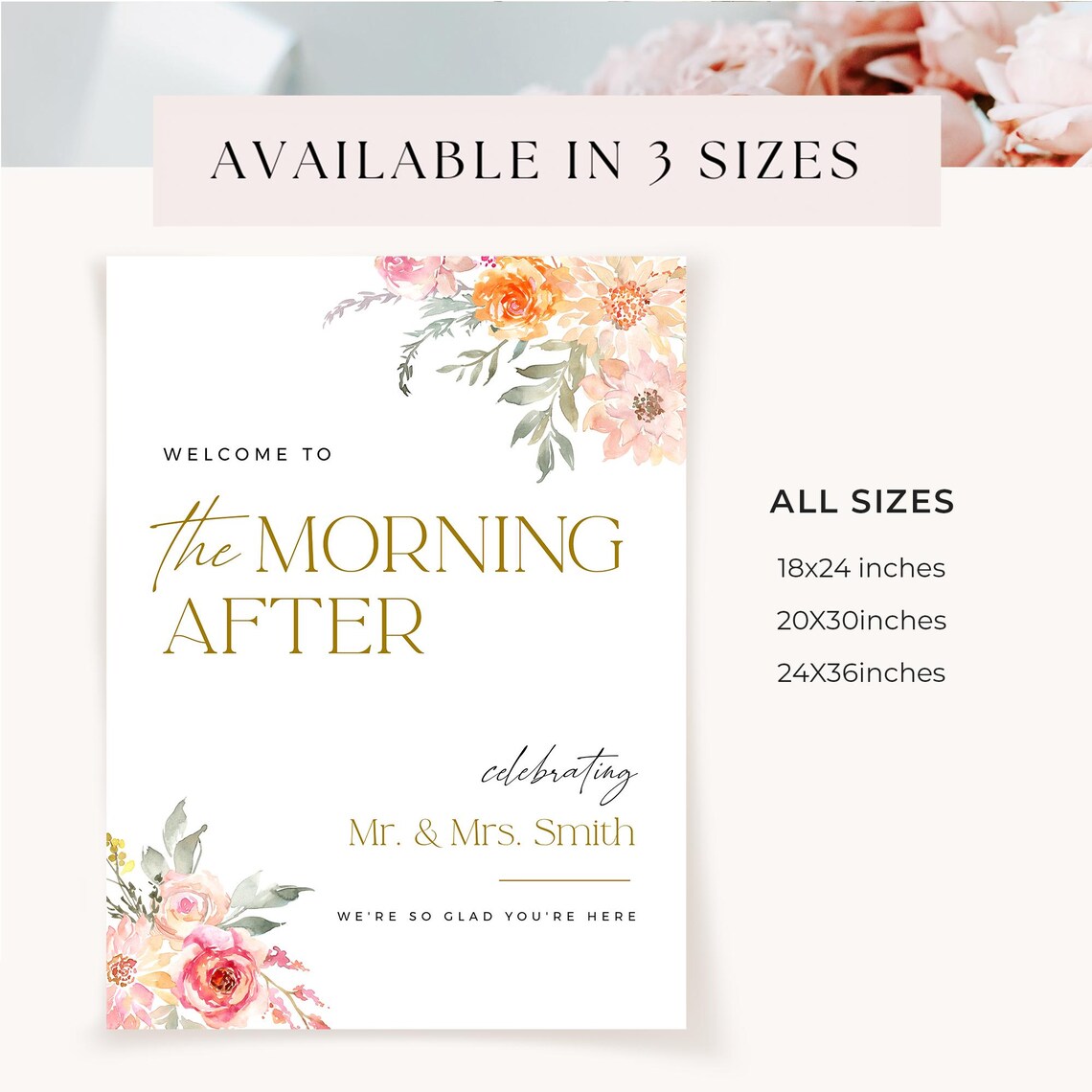 The Morning After Brunch Sign Personalized Wedding Decor Floral Wedding ...