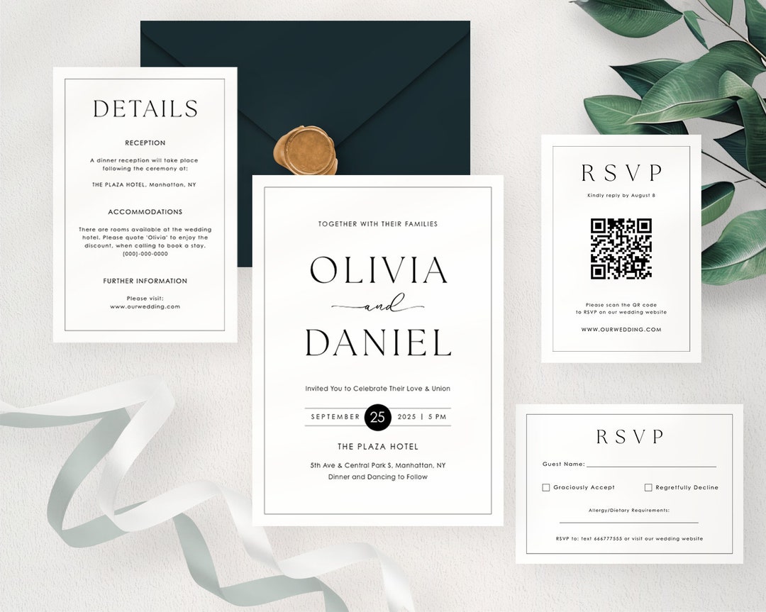 Elegant Wedding Invitation With Qr Code, Qr Code RSVP, Wedding ...