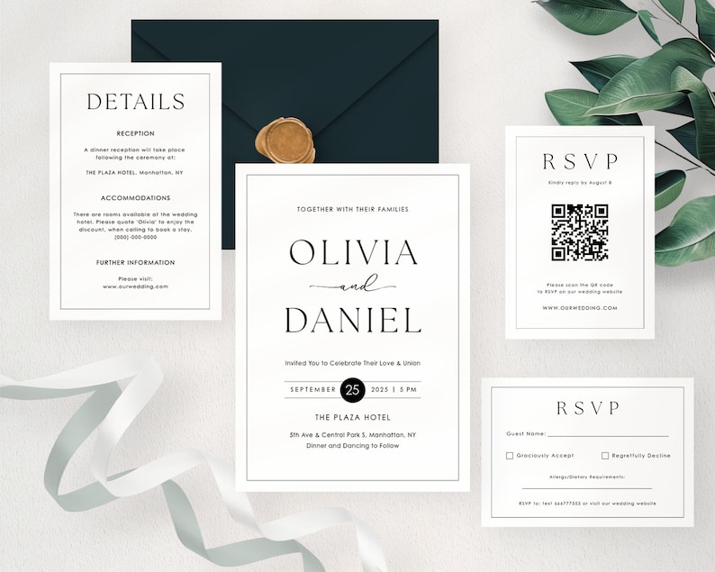 Elegant Wedding Invitation With Qr Code, Qr Code RSVP, Wedding ...