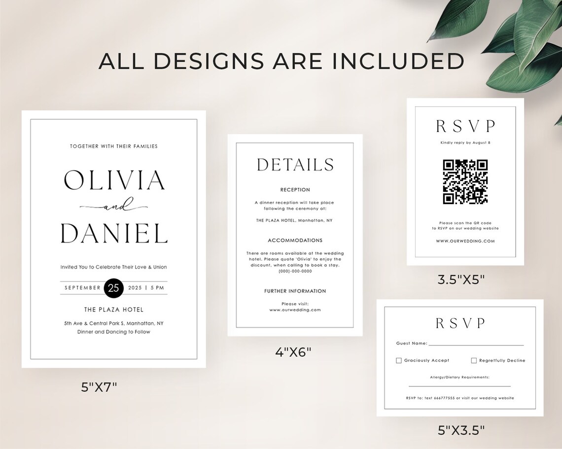 Elegant Wedding Invitation With Qr Code, Qr Code RSVP, Wedding ...