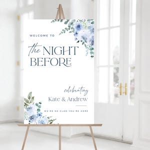 The Night Before Welcome Sign Template Editable Dusty Blue Rehearsal ...