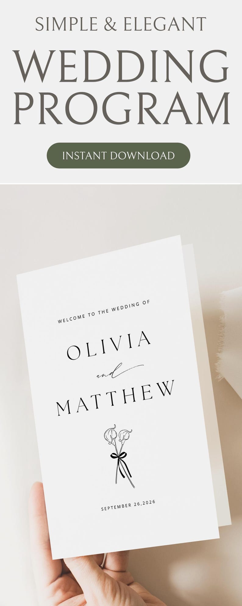 Elegant Wedding Program Template Foldable Wedding Ceremony Program ...